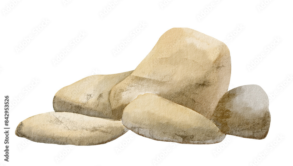 Natural Rocks Watercolor Illustration in Earth Tones. Hand Drawn art ...