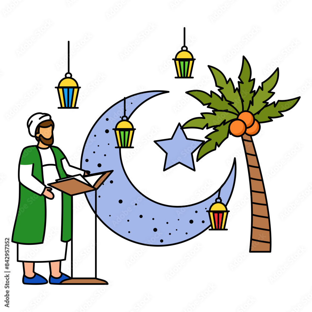 Eid Khutbah delivering by Muslims Scholar Concept, mam khatib Standing ...