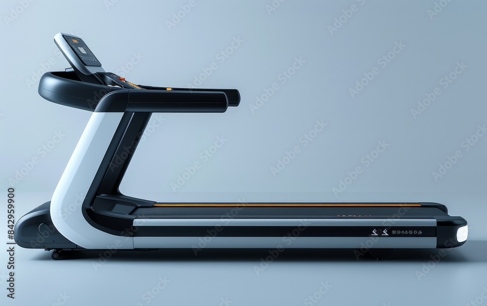Modern Treadmill on Light Background. Side view of a sleek, modern ...