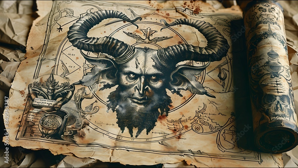 Ancient Scroll Unholy Scripture Demonic Depiction Dark Magick Satanic ...