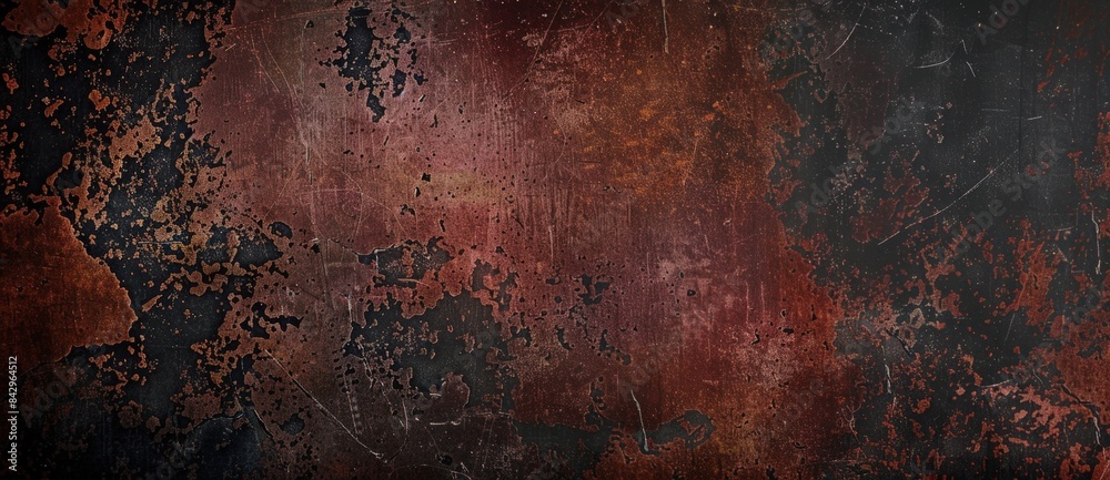 Dark red and black metal texture with corrosion and scratches, giving a ...