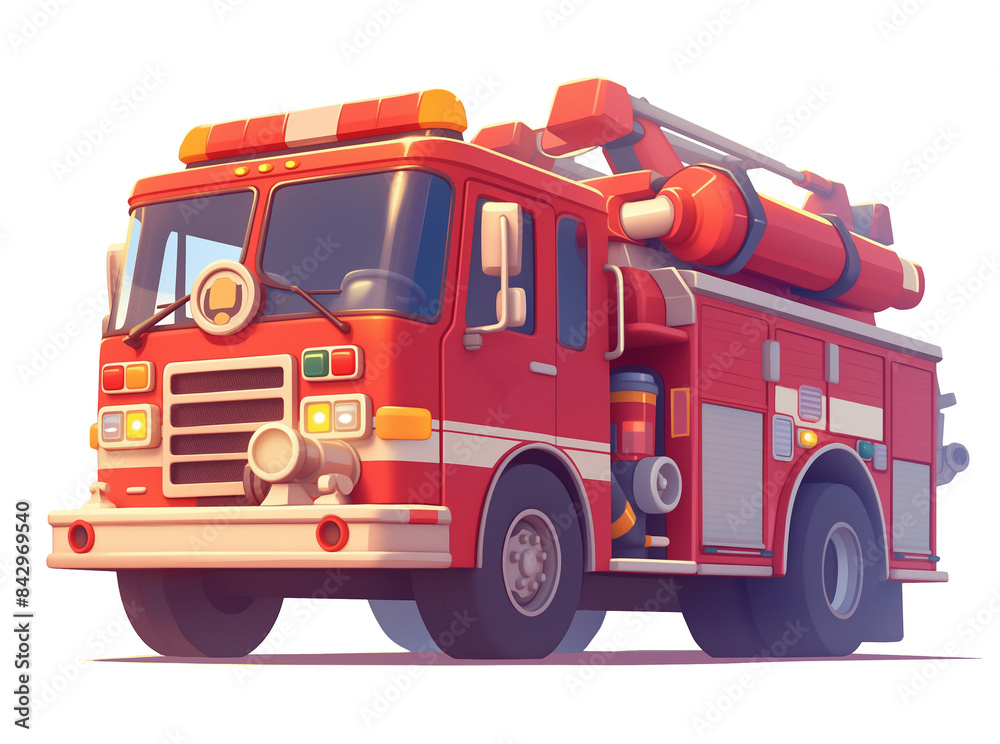 Fire truck in cartoon style, fire department, fire truck on transparent ...