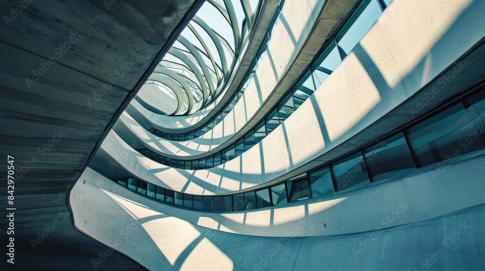 The highrise curved reflective architecture under the brightest clear ...
