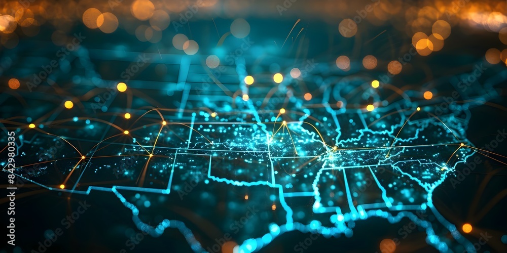 3D digital map of USA with glowing data lines representing connectivity ...