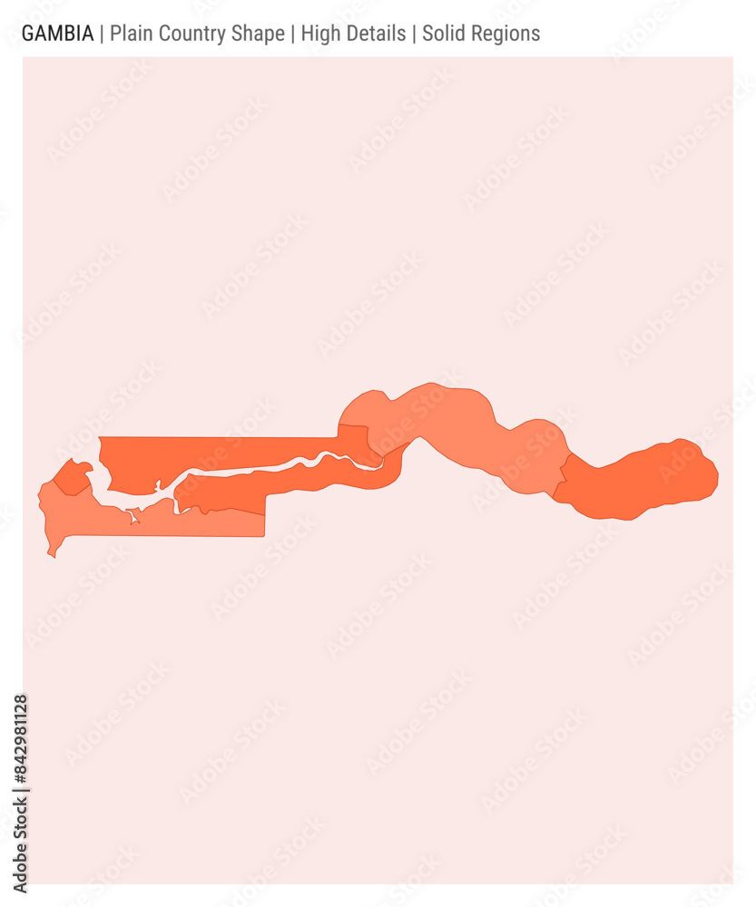 Gambia plain country map. High Details. Solid Regions style. Shape of ...