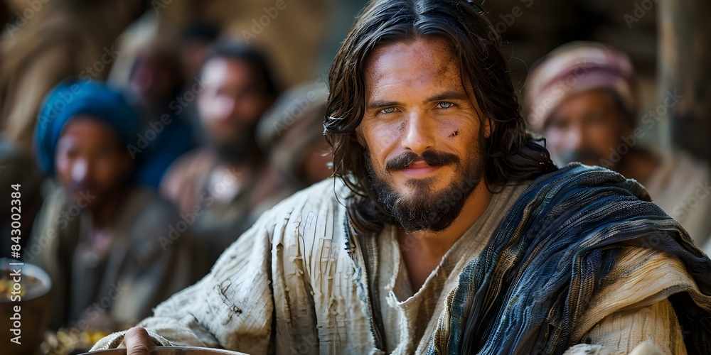 ภาพประกอบสต็อก Jesus Christ known for kindness and selflessness feeds ...