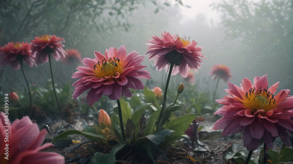 Under the cover of fog, the menacing flowers open their venomous petals ...