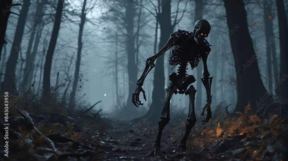 In the haunted forest, the groaning zombies emerge from the shadows ...