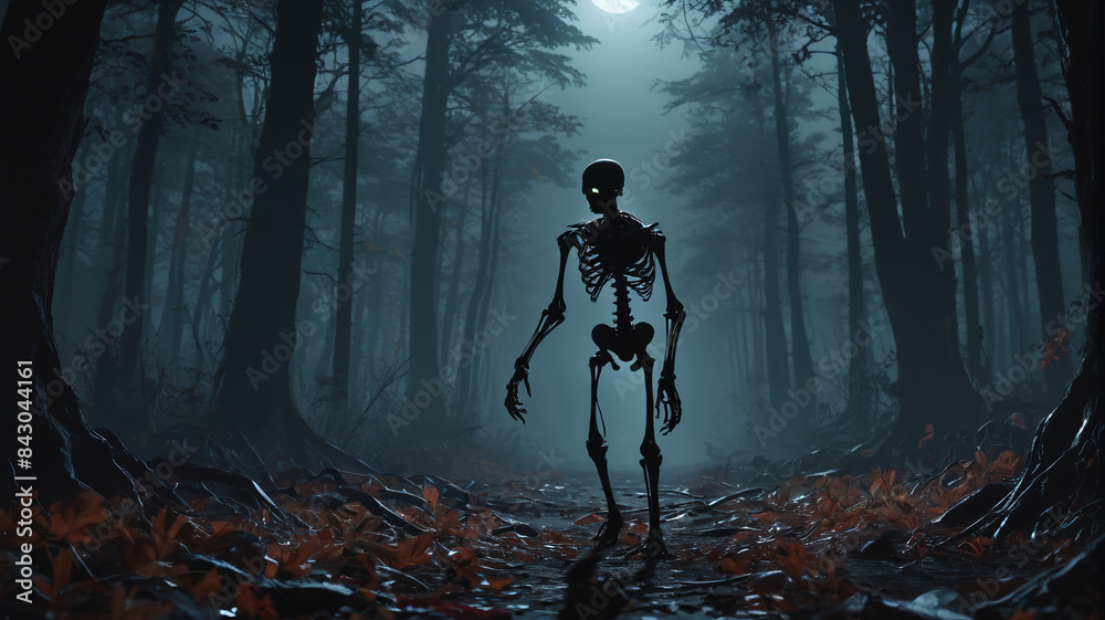 In the haunted forest, the groaning zombies emerge from the shadows ...