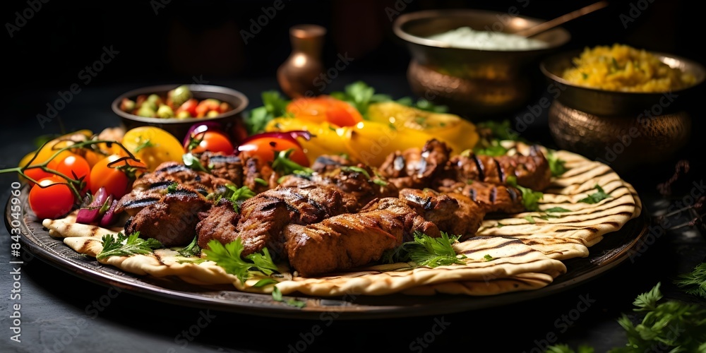 Authentic Arabic Grilled Food Platter Featuring Kebab, Shawarma, and ...