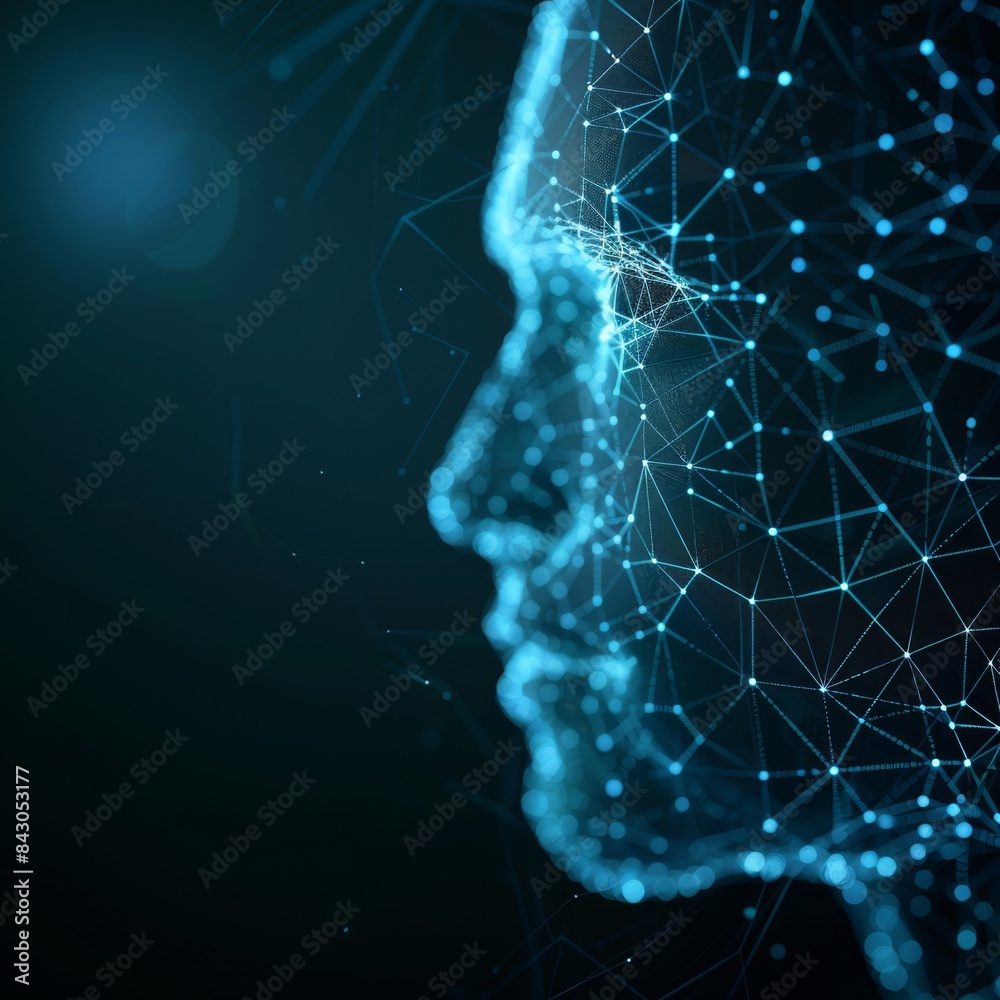 the head of a human face is made of lines and dots, the face is ...