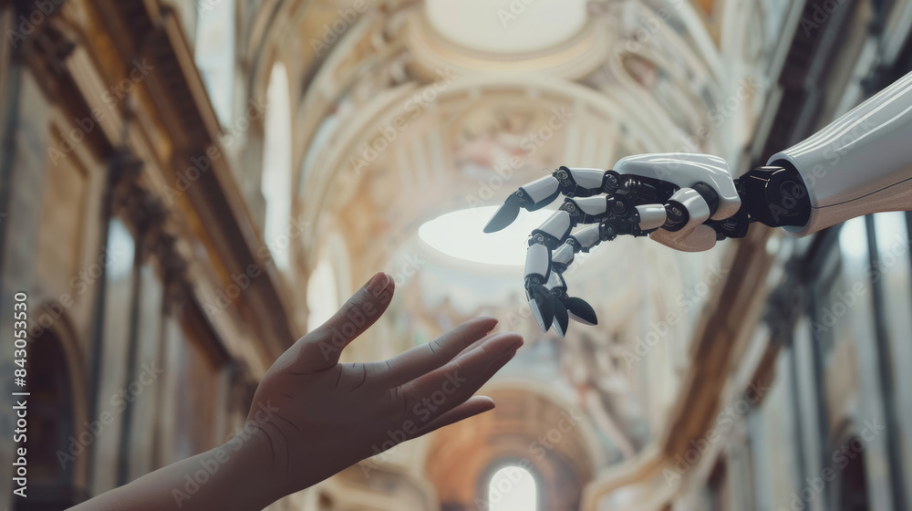 Foto de Futuristic Robot Arm Touches Human Hand in Humanity and ...