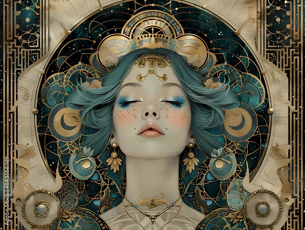 Art Deco Cancer Zodiac Sign: Elegance and Symbolism Stock Illustration ...