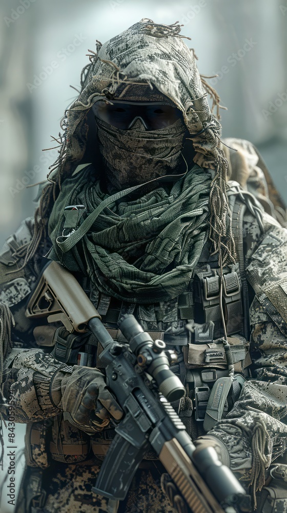 Camouflaged Soldier Holding Rifle in Urban Setting Stock Photo | Adobe Stock