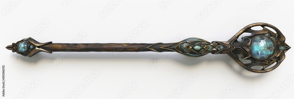Wizard Staff. Magical Ancient Cane with Glowing Gemstone on Artistic ...