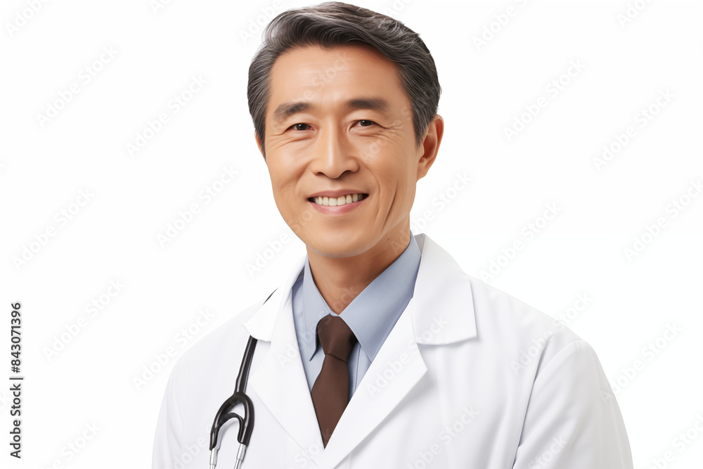 Asian smiling doctor on a white background. World of Medicine. Personal ...