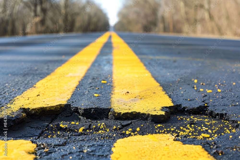 Badly damaged asphalt road with frequent potholes - traffic hazards ...
