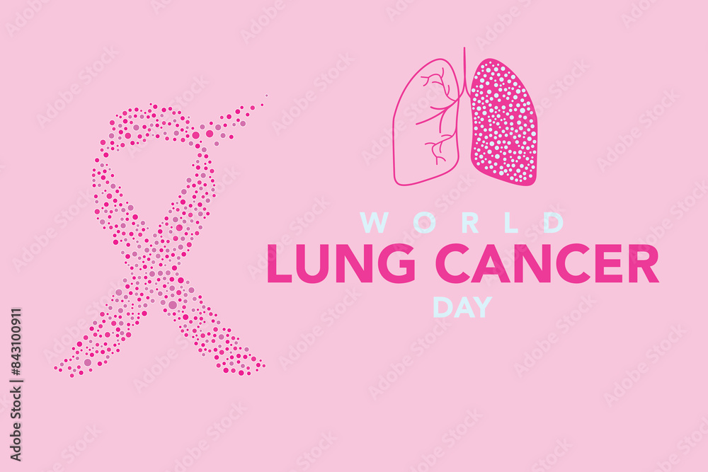 World Lung Cancer Day Poster with white cancer awareness ribbon vector ...