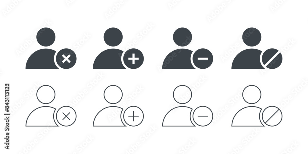 Set of User Interface Avatars with Plus, Minus, and Checkmark Icon in ...