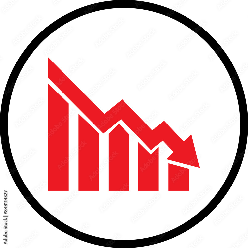 Decreasing graph icon in flat. Arrow going down sign symbol vector for ...
