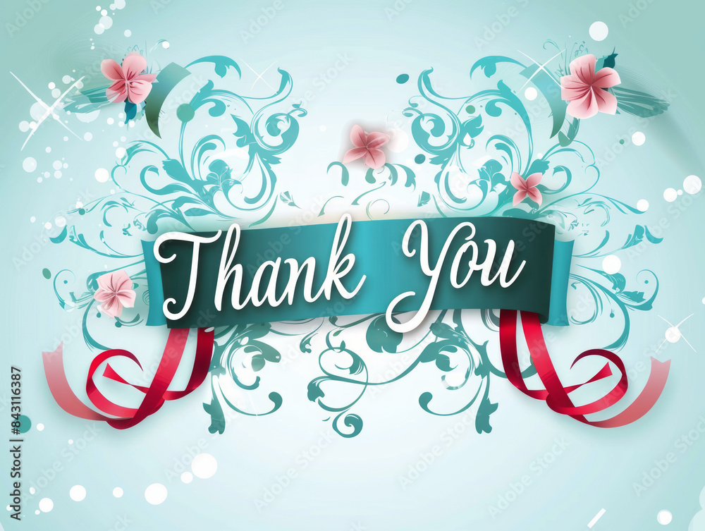 Thank you banner with floral design. Elegant thank you card featuring a ...