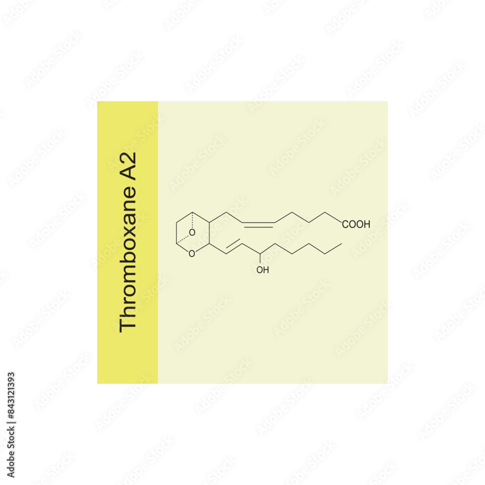 Thromboxane A2 skeletal structure diagram.Prostanoid compound molecule ...