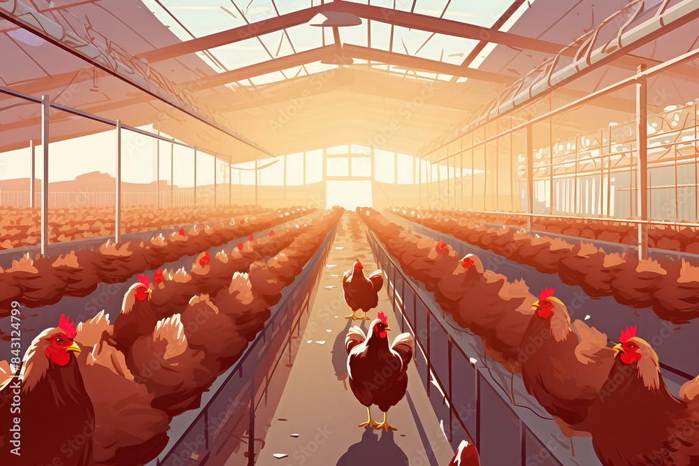 Chicken farm. Egg-laying chicken in cages. Commercial hens poultry ...