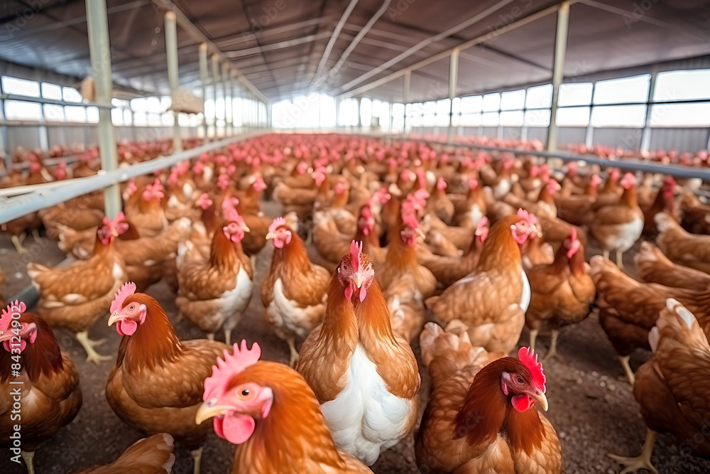 Chicken farm. Egg-laying chicken in cages. Commercial hens poultry ...