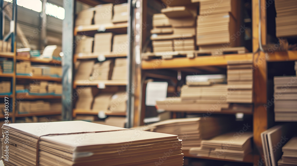 A storage area for stacked new cardboard boxes for future use. Stacks ...