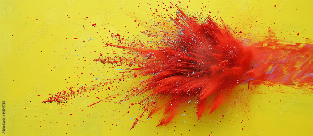 Red chalk exploding like fireworks over a cheerful yellow background ...