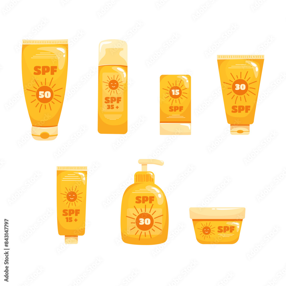 Vector spf sunscreen health and safety. Set of sunscreens concept Cream ...