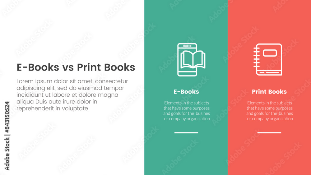 ebook vs physical book comparison concept for infographic template ...