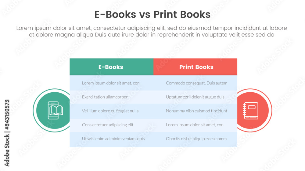 ebook vs physical book comparison concept for infographic template ...