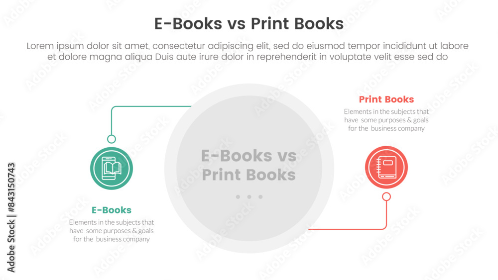 ebook vs physical book comparison concept for infographic template ...
