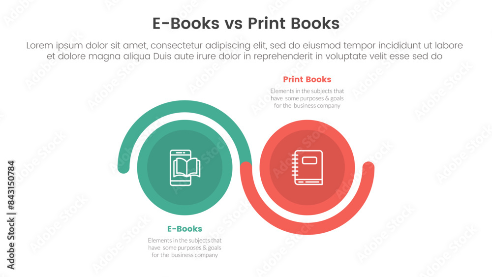 ebook vs physical book comparison concept for infographic template ...