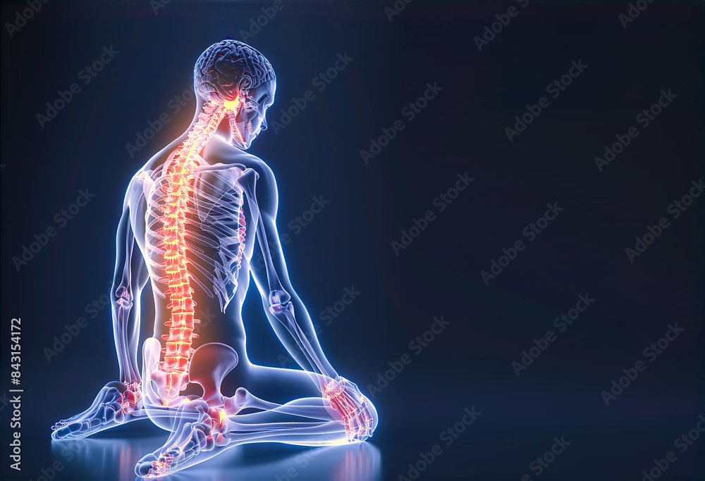Spine and back pain illustration, human body and spine at back ...