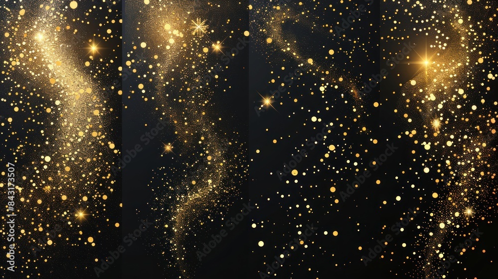 gold sparkles are falling from the sky. The sparkles are falling in a ...
