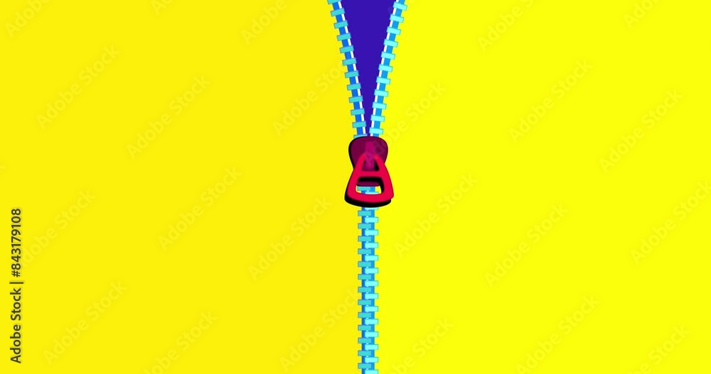 Zipper transition wipe vertical yellow blue red isolated background ...