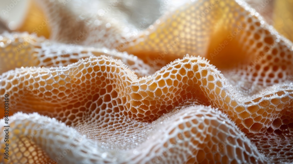 A detailed close-up image of a honeycomb-like textured surface with a ...