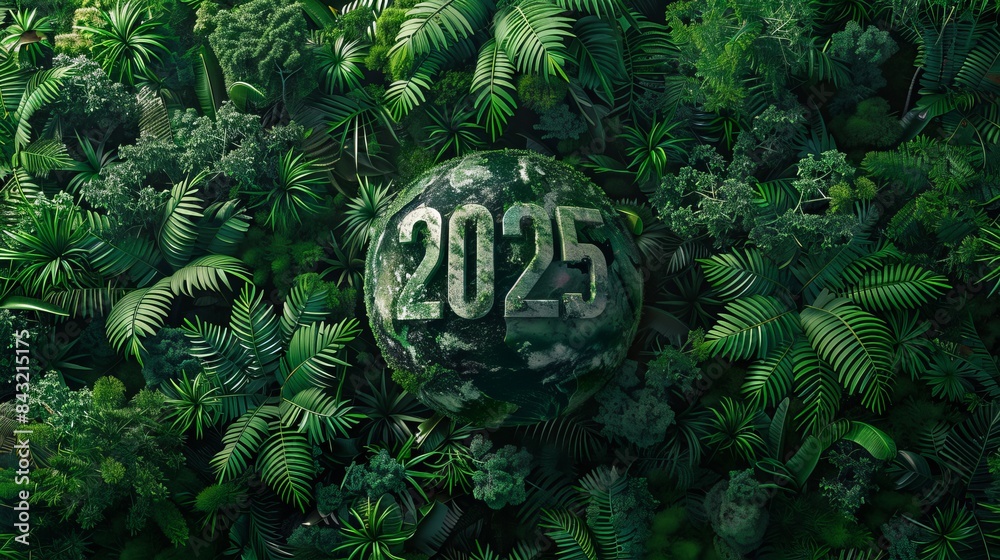 2025 New Year concept. Dense green forest with the year 2025 formed by ...