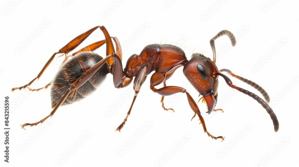 Graceful red ant with powerful legs, mandibles, and antennae ...