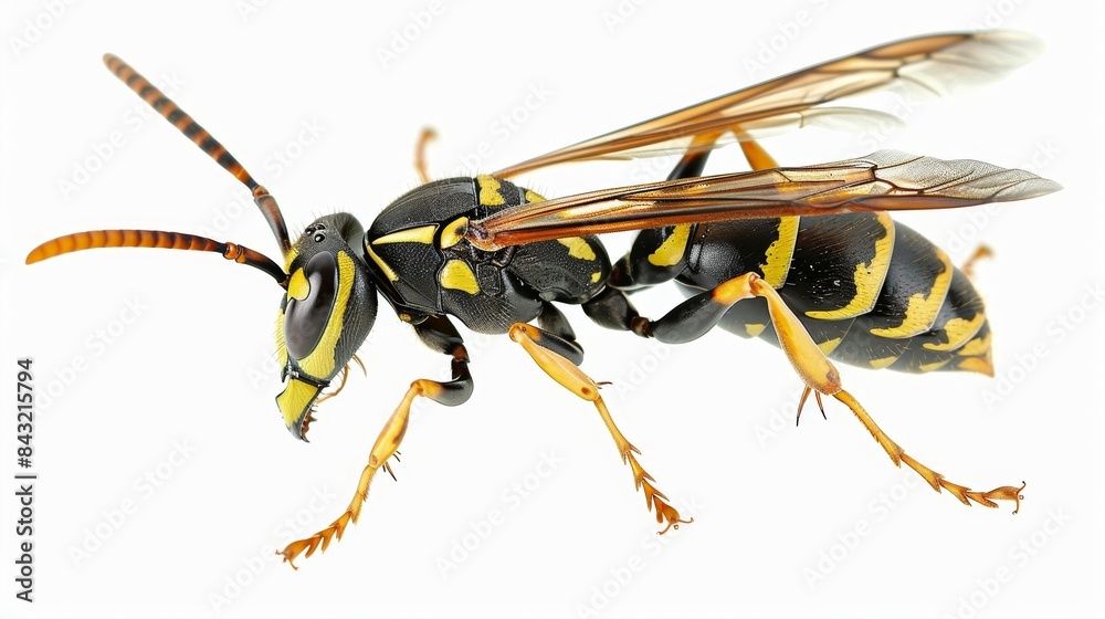 Confident european wasp on white background with open wings, showcasing ...
