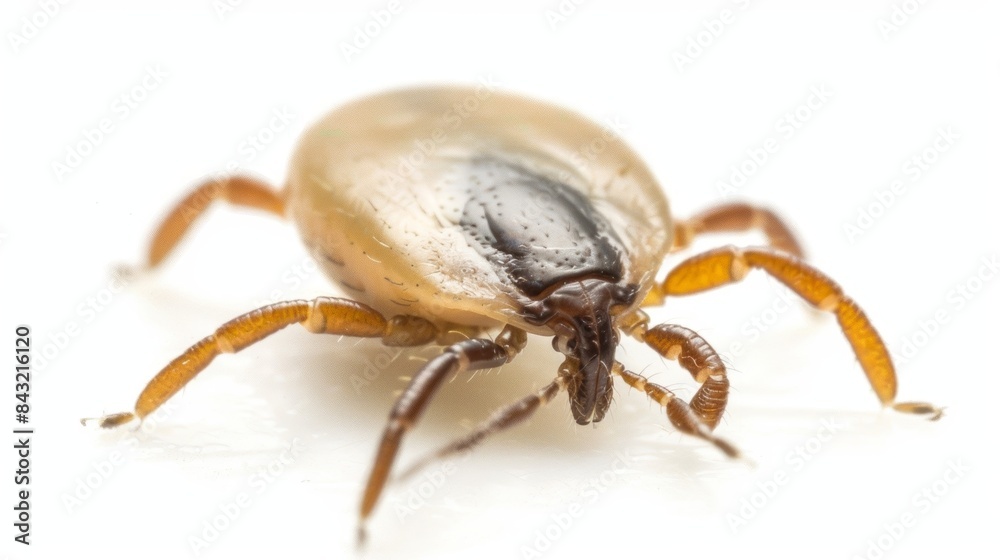 Disease-carrying tick with blood-filled body is seen on a white ...