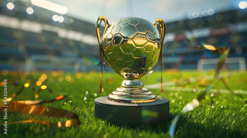 gold cup champion football in stadium with confetti celebrate for the ...