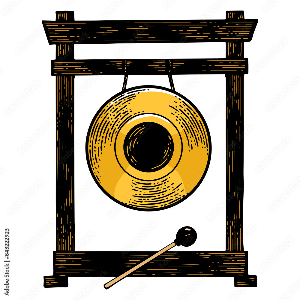 Gong musical percussion instrument circular metal disc color sketch ...