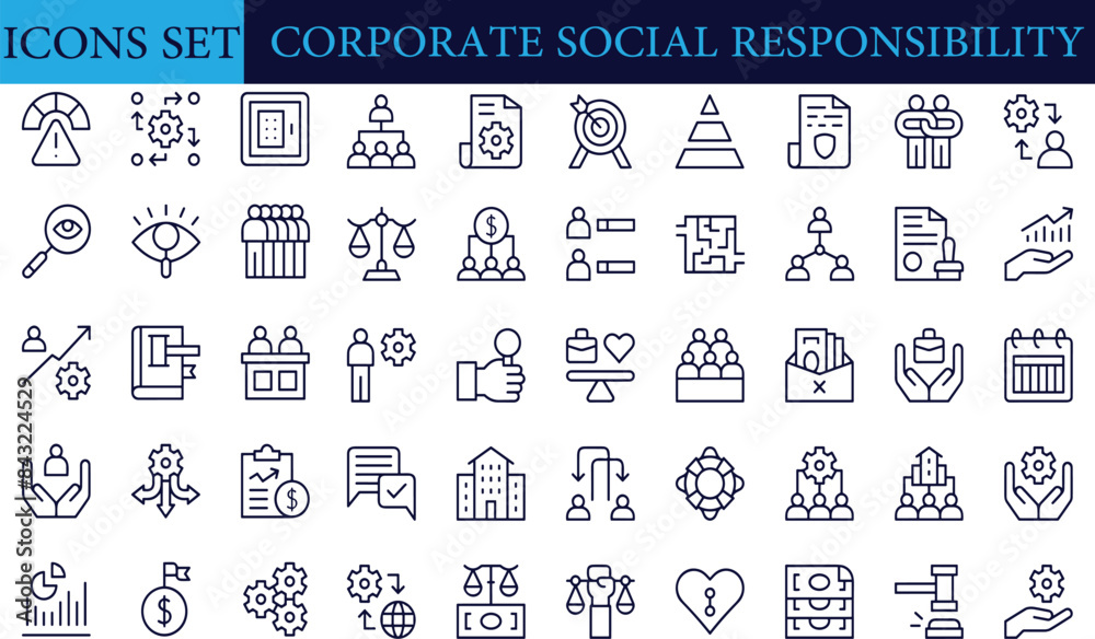 CSR Corporate social responsibility and sustainability editable stroke ...