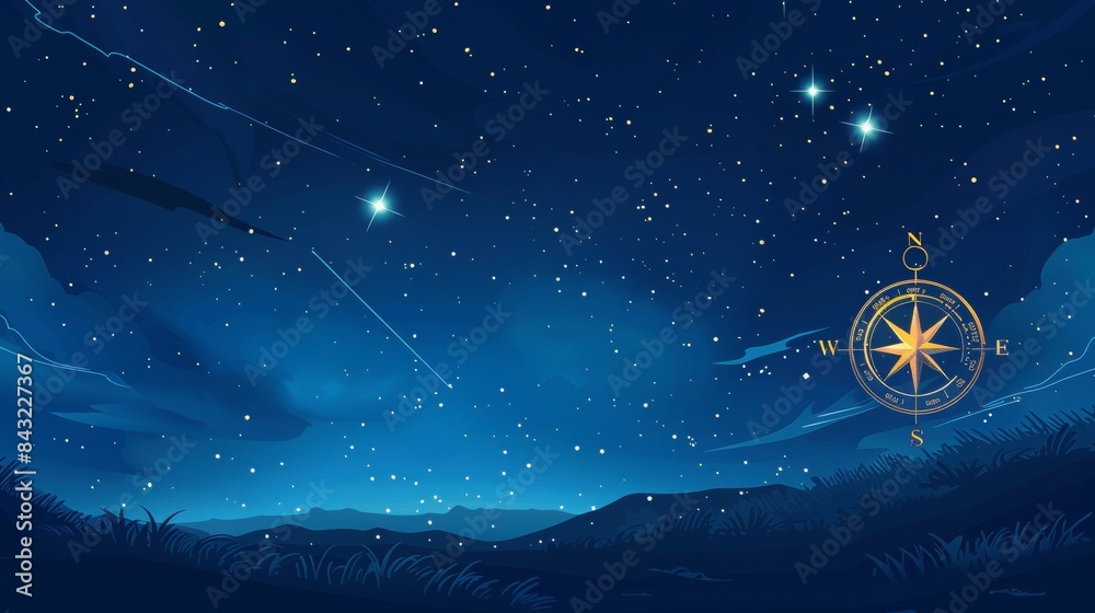Compass on a starry night sky for travel and navigation themed designs ...