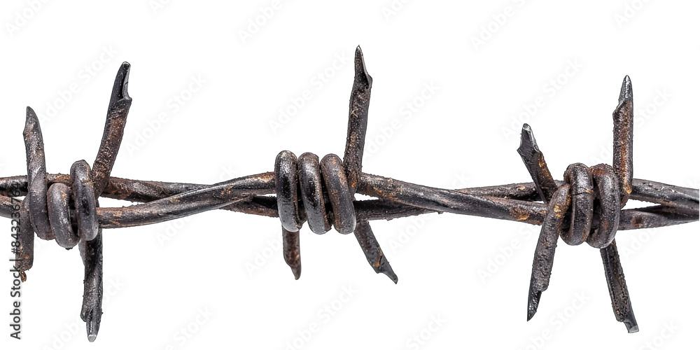 Rusty barbed wire is preventing access to a secure area. The sharp ...