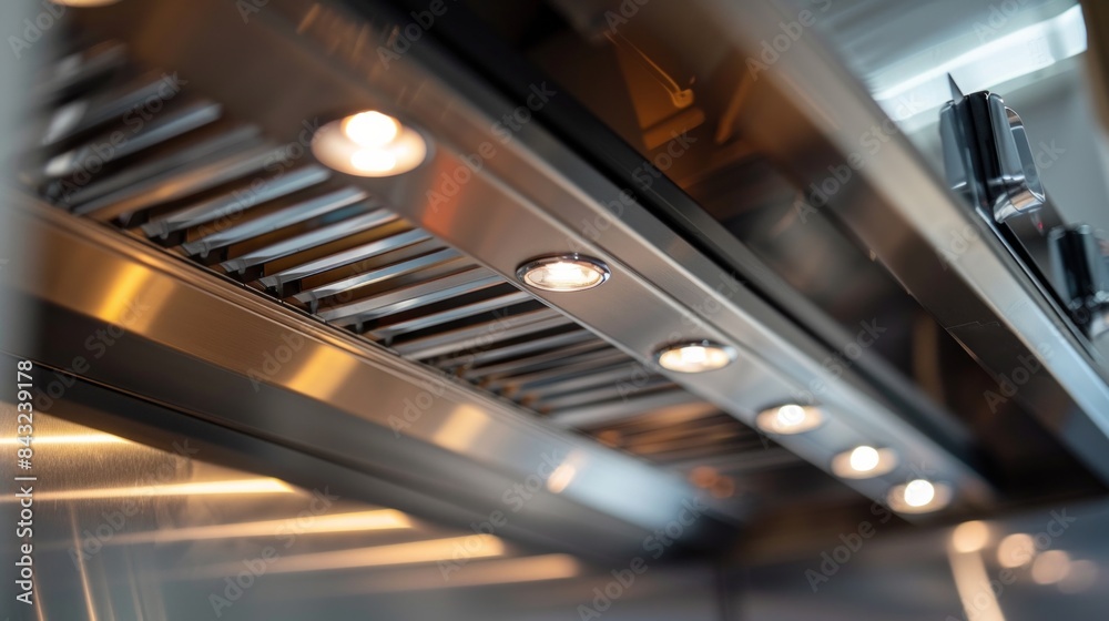 Stainless Steel shiny exhaust hood with grease baffles and fire ...