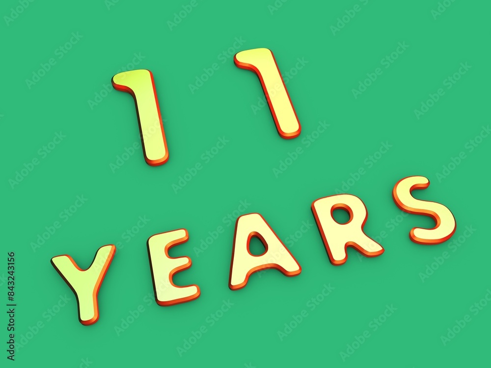 Volumetric eleven of years on a single-color background. Birthday or ...
